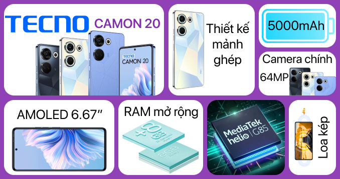 Tecno Camon 20 8GB 256GB - Đã Kích Hoạt | Giá rẻ