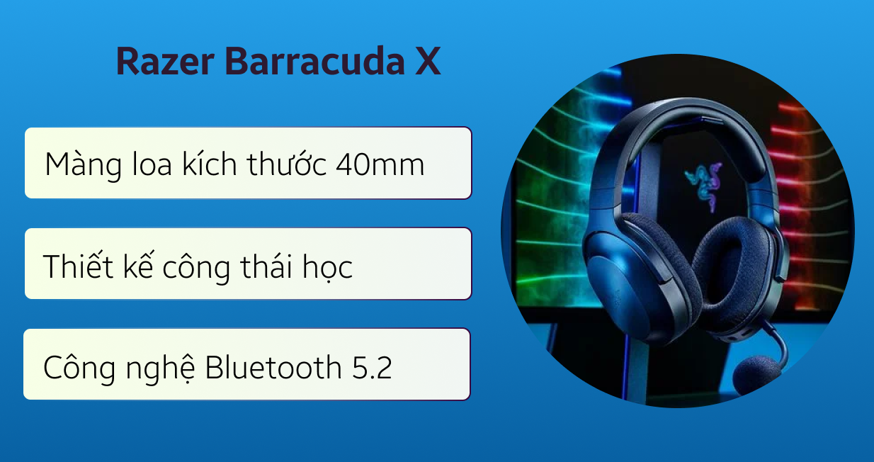 Tai nghe Bluetooth chụp tai Razer Barracuda X - Cũ | Giá rẻ