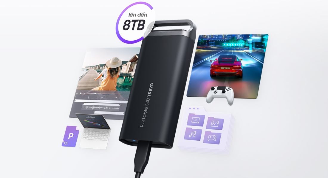 Ổ cứng di động Samsung T5 EVO 460 MB/s 8TB | Giá rẻ