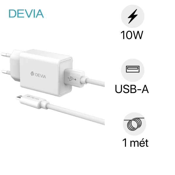 Củ sạc Devia Smart Serie V3 ( EU-5V-1A ) kèm cáp micro | Giá rẻ